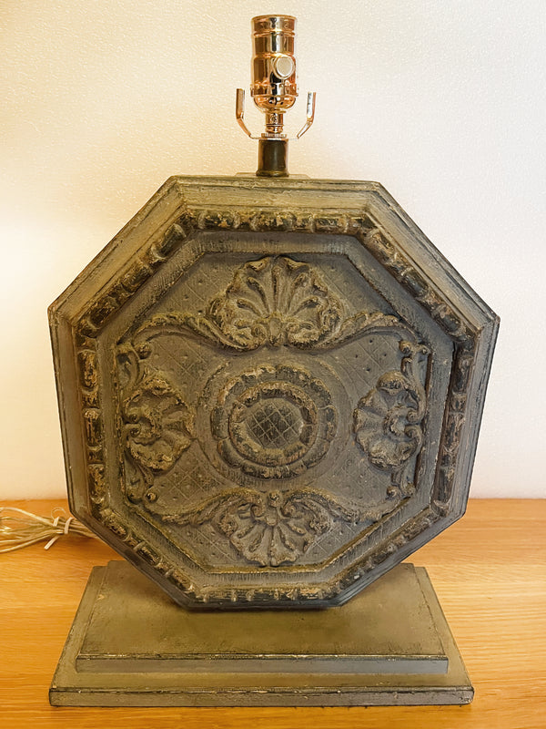 Custom Table Lamp With Carved Shield Form - Cafiero Select Home