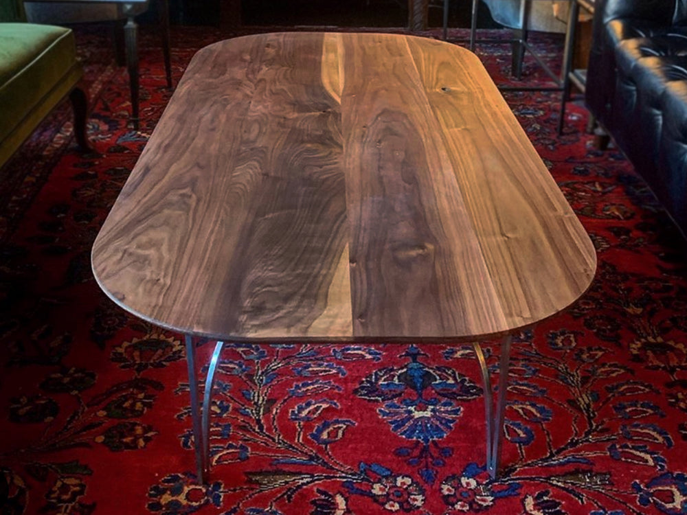 Custom Walnut & Metal Racetrack Coffee Table - Cafiero Select Home